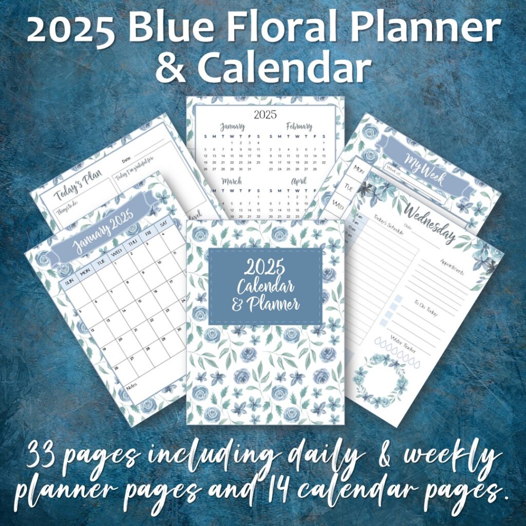 2025 Blue Floral Planner & Calendar - Journals & Planners, Oh My!